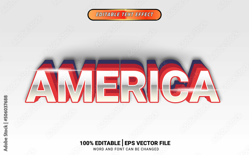 America 3d red blue white text effect editabe template design ...