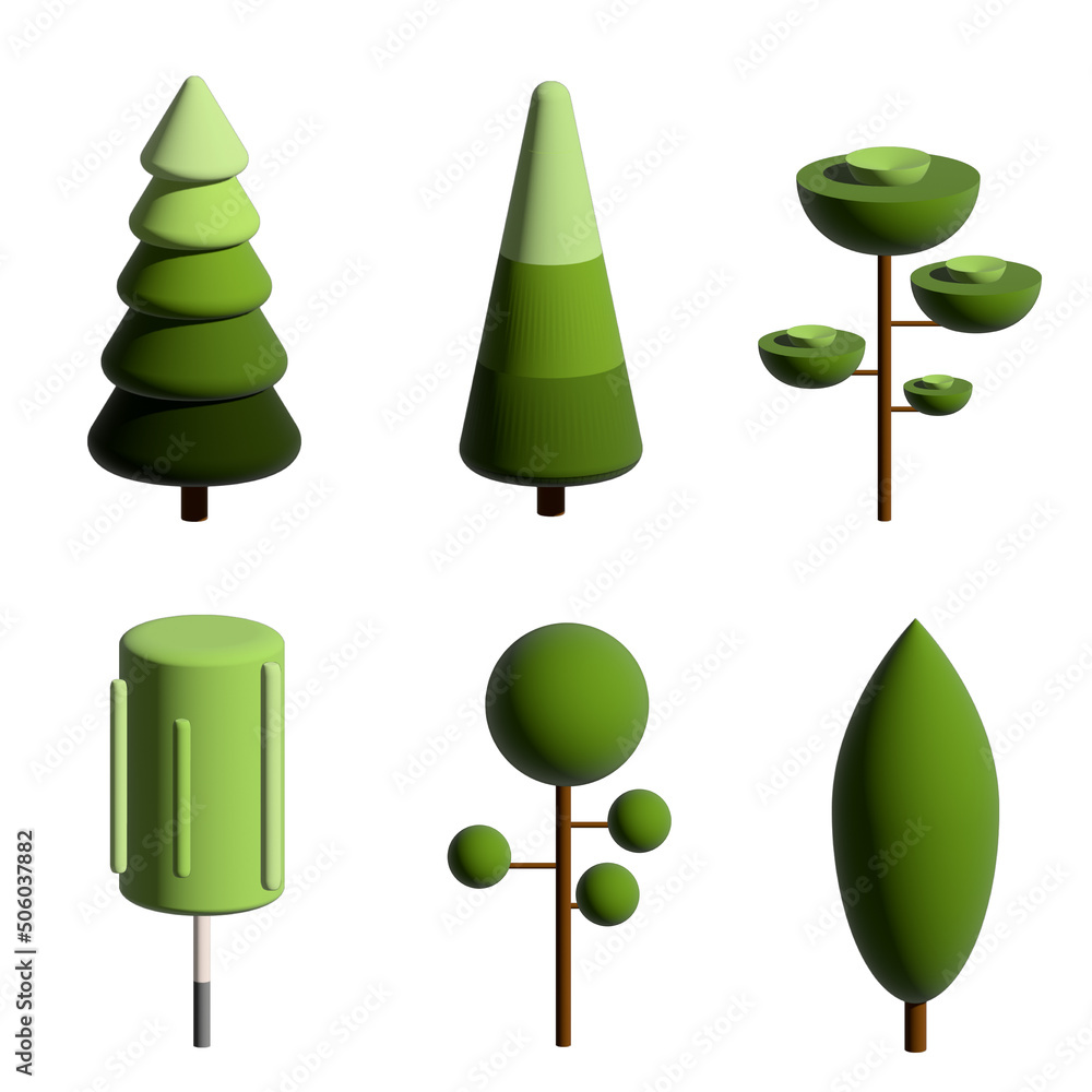 Set of trees isolated on white background. 3d illustration. Stock ...