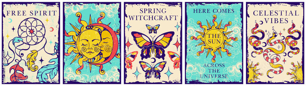 Old Celestial mystic vector prints and posters with slogans and quotes ...