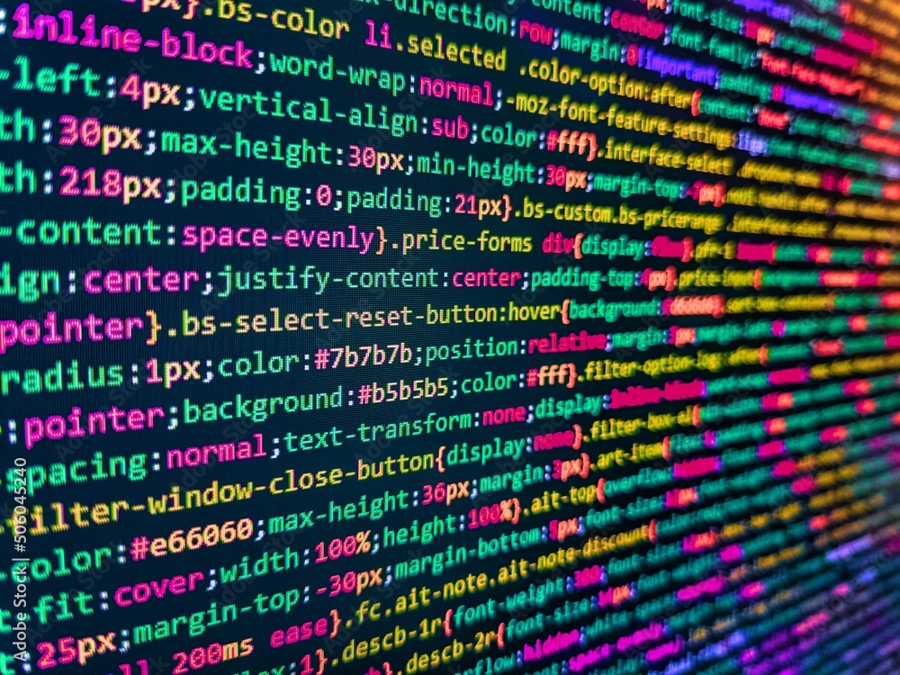 Web Developer Html Code With Css On Screen Hi Tech Modern Screen Of Data Digits And Chars On