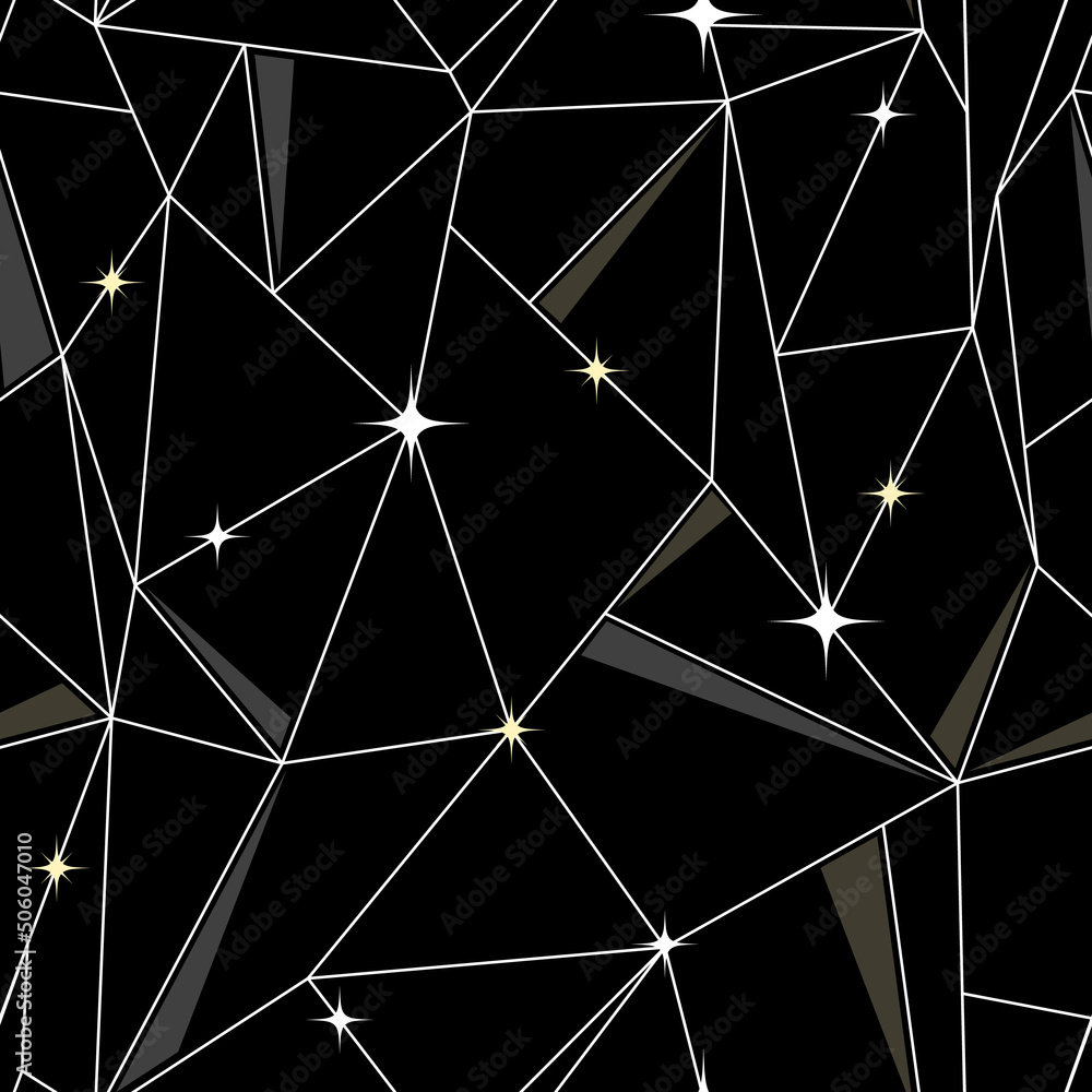 Celestial seamless pattern. Black starry sky, geometric lines. Stylish ...