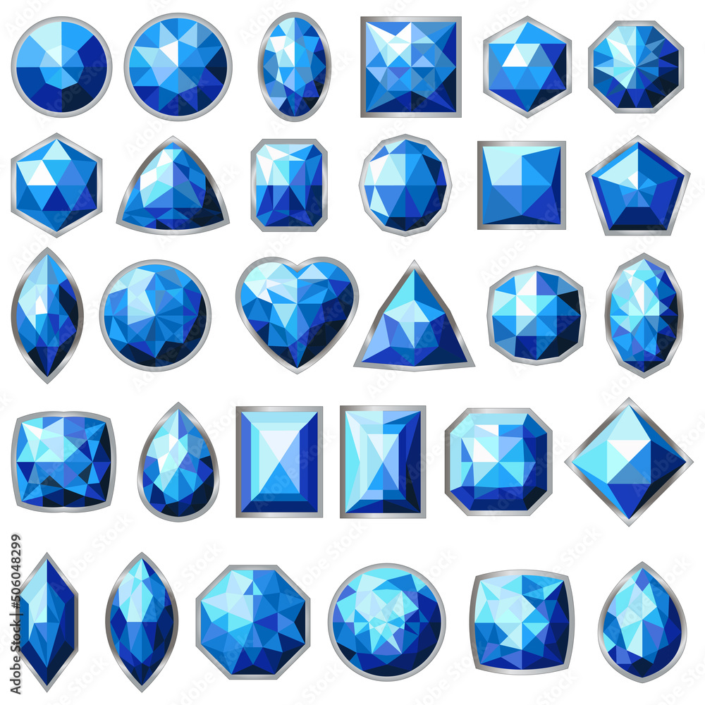 Big set of different types of blue gemstones Stock Vector | Adobe Stock