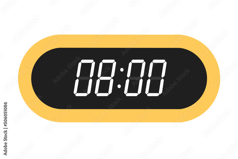 Vector flat illustration of a digital clock displaying 08.00 ...