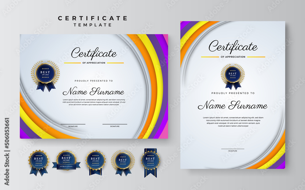 Modern pink purple orange certificate template. Certificate of ...