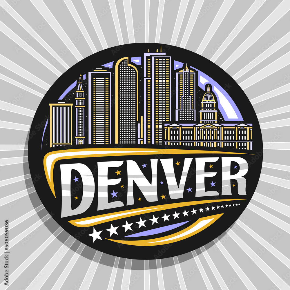 Vector logo for Denver, black decorative label with line illustration ...