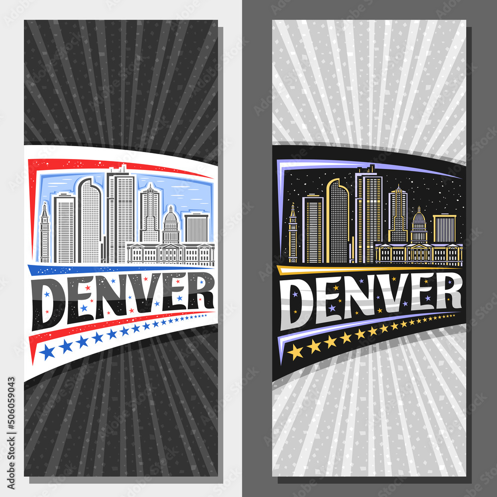 Vector vertical layouts for Denver, decorative invitations with outline ...
