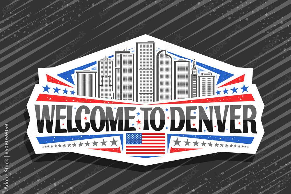 Vector logo for Denver, white decorative tag with illustration of ...