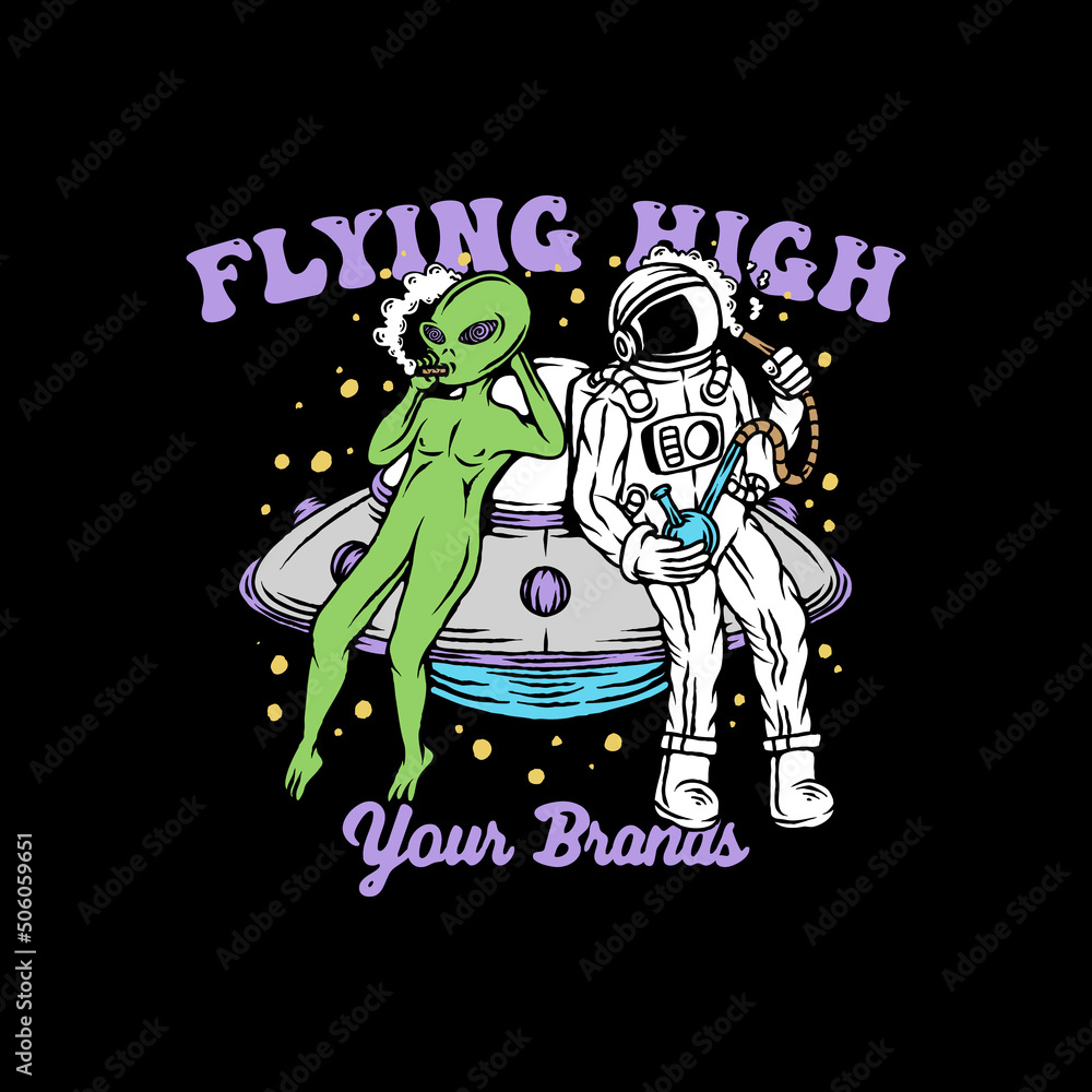 Alien and astronaut smoking on space illustration. Stock Vector | Adobe ...