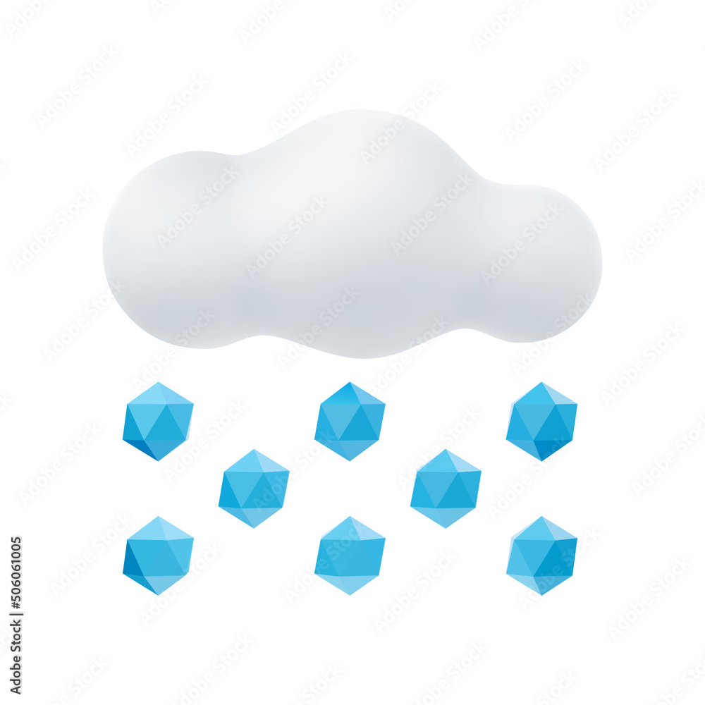 3D Cartoon Weather Icon of Hail. Sign of Cloud and Hailstones Isolated ...