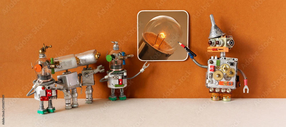 A robot tour guide with a pointer tells the story of the emergence of ...