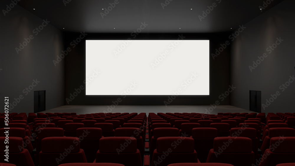 white screen movie theater mockup, 3d rendering Stock Illustration ...