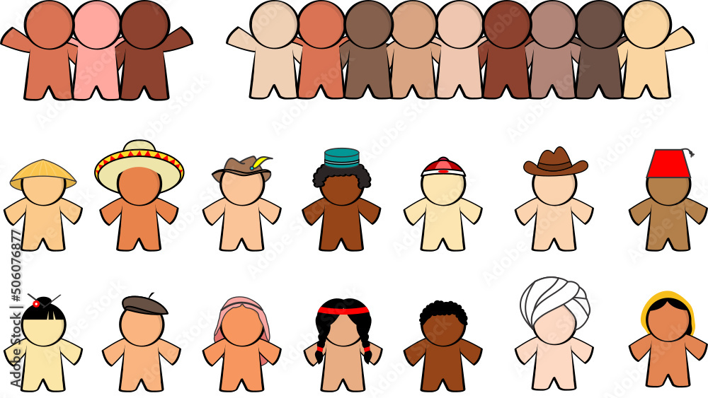 diversity chibi pictograms multicultural mockup set illustration in ...