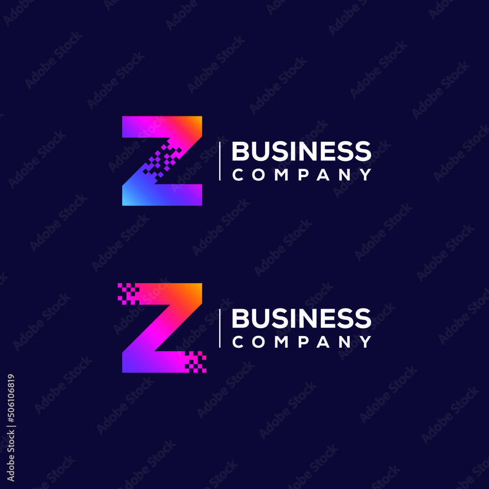 Abstract Letter Z Logo design with Pixels Square Shape for Technology ...