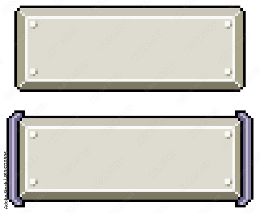 Pixel art buttons for metallic style interface vector icon for 8bit ...