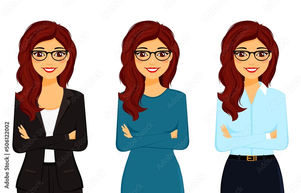 Beautiful young woman in different clothes on a white background. Flat ...