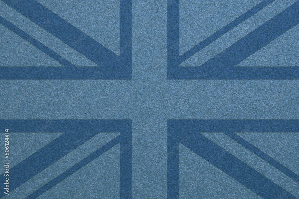 British flag outline on blue cardboard surface. Inverted view. Paper ...