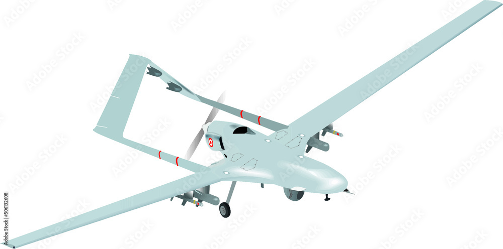 Unmanned aerial vehicle Bayraktar TB2 SIHA silhouette vector on a white ...