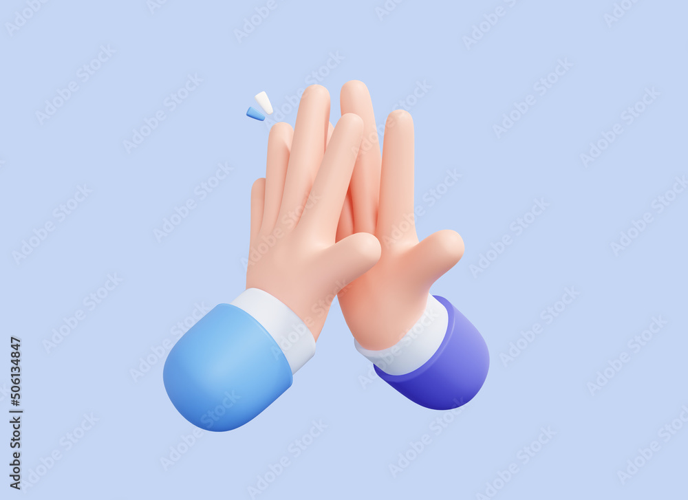 3D Cartoon two Hands giving a High Five. Teamwork concept. Character ...