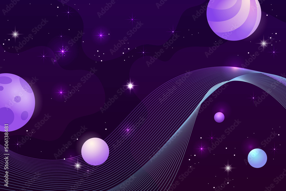 Horizontal space background with abstract shape and planets. Web design ...