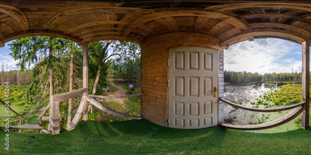 Full seamless 360 degree HDRI spherical panorama. Tower for hunters ...