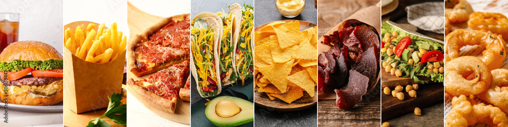 Set of tasty traditional fast food, closeup Stock Photo | Adobe Stock