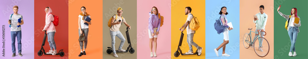Set of many happy students on colorful background Stock Photo | Adobe Stock