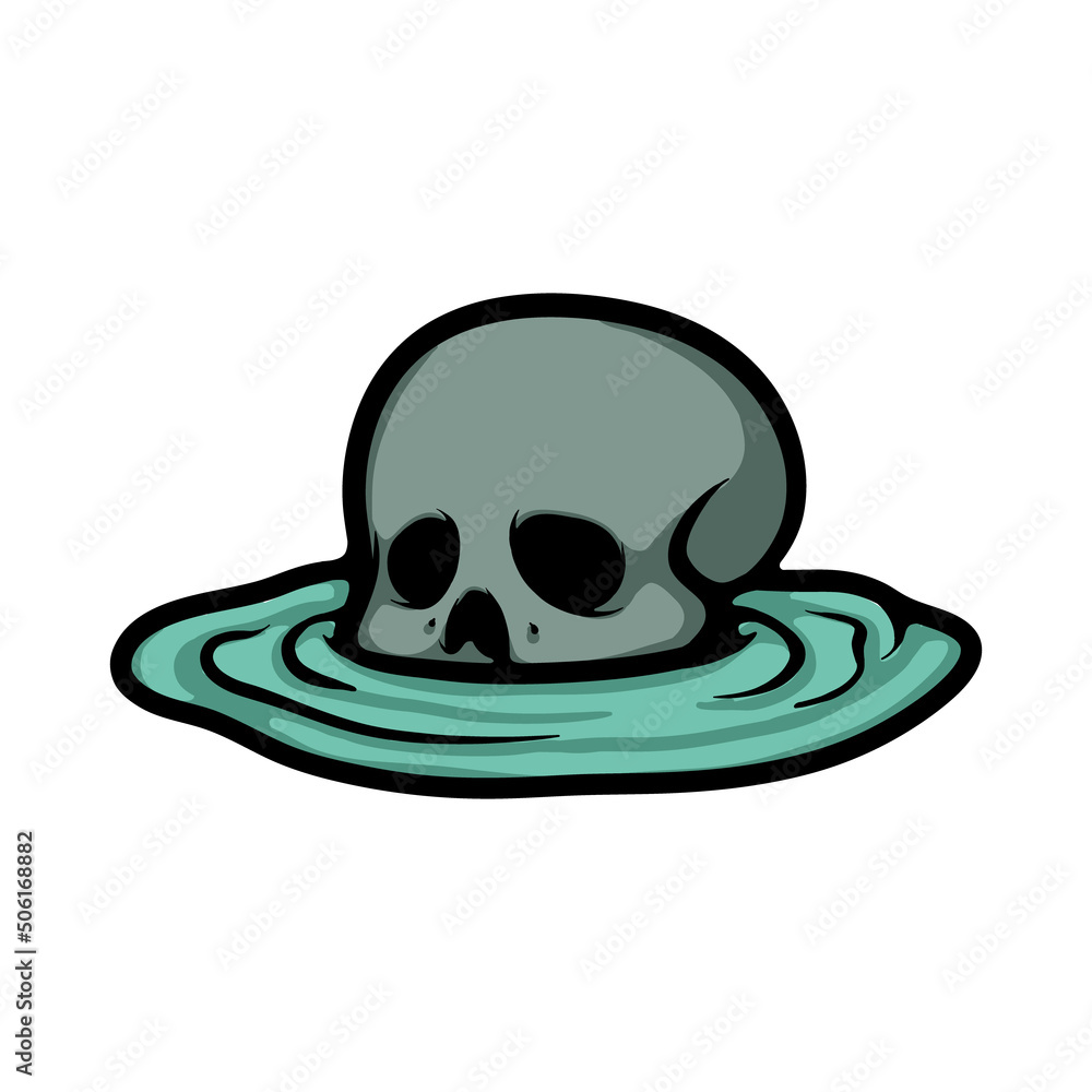 Drowning skull cartoon vector illustration Stock Vector | Adobe Stock