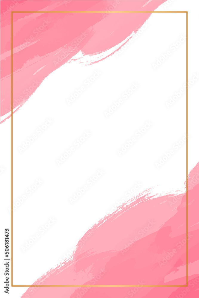 Pink watercolor abstract background frame with gold frame ideal for an ...