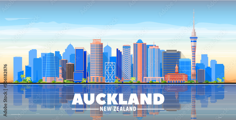 Auckland ( New Zealand ) skyline with panorama in sky background ...