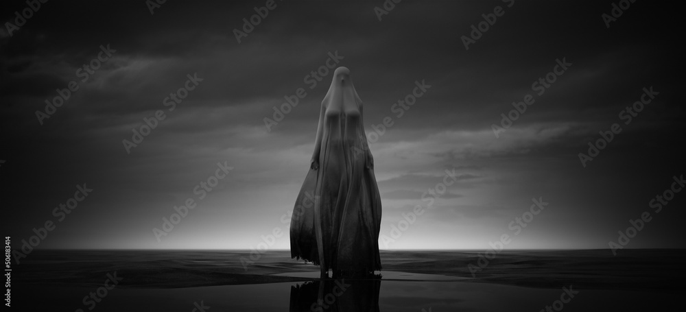 Creepy Ghost Floating Woman Sheet Blowing in the Wind Wet Beach Dusk ...