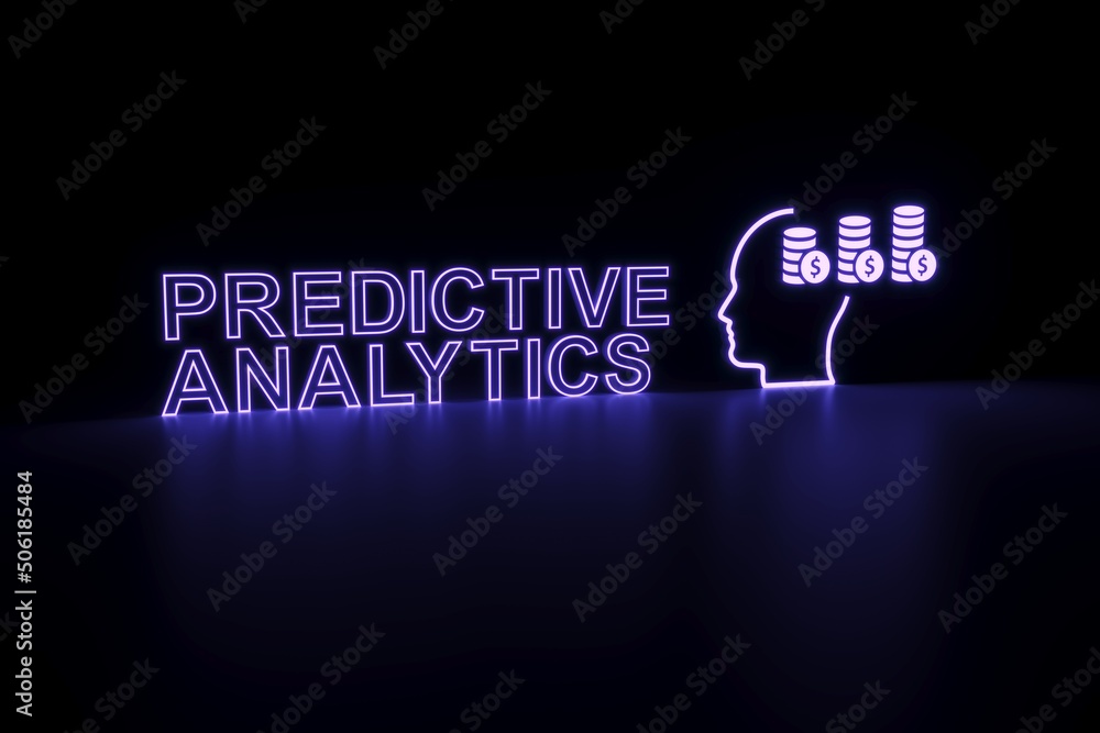 PREDICTIVE ANALYTICS neon concept self illumination background 3D ...