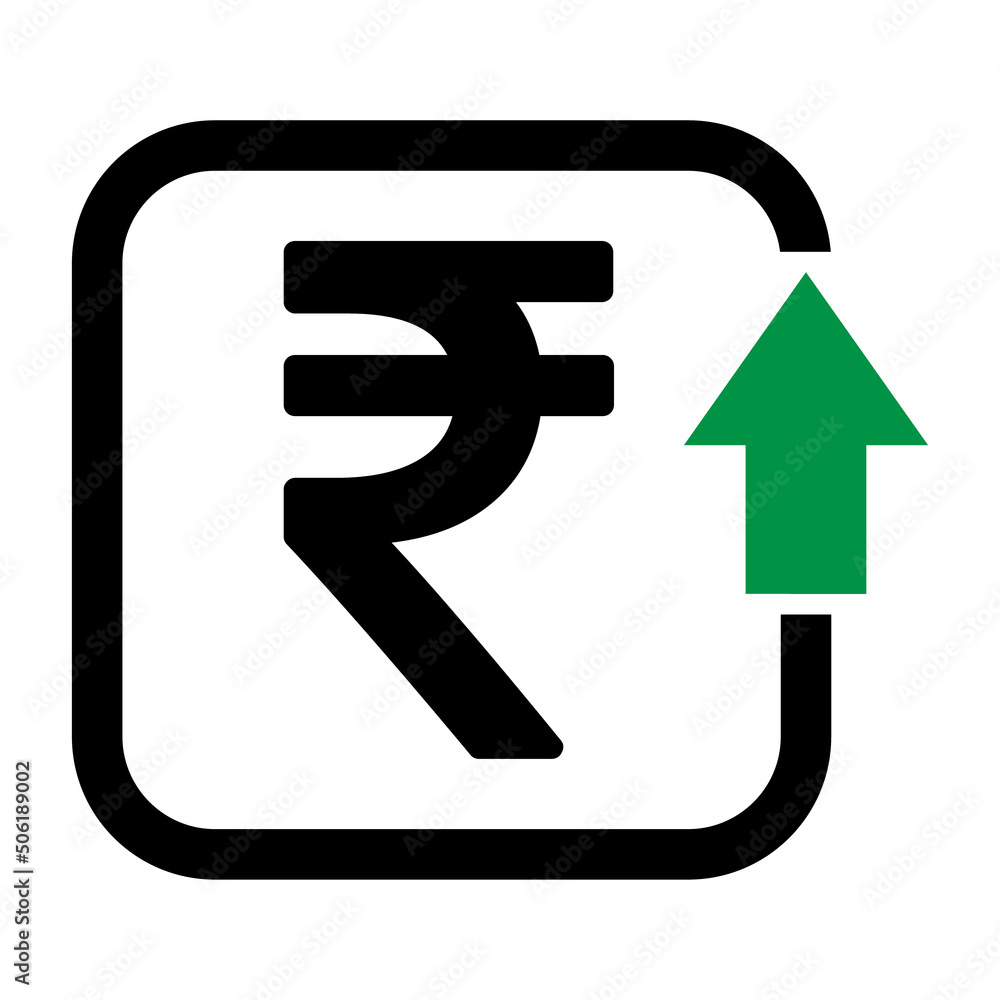 Cost symbol rupee increase icon. Income vector symbol isolated on ...
