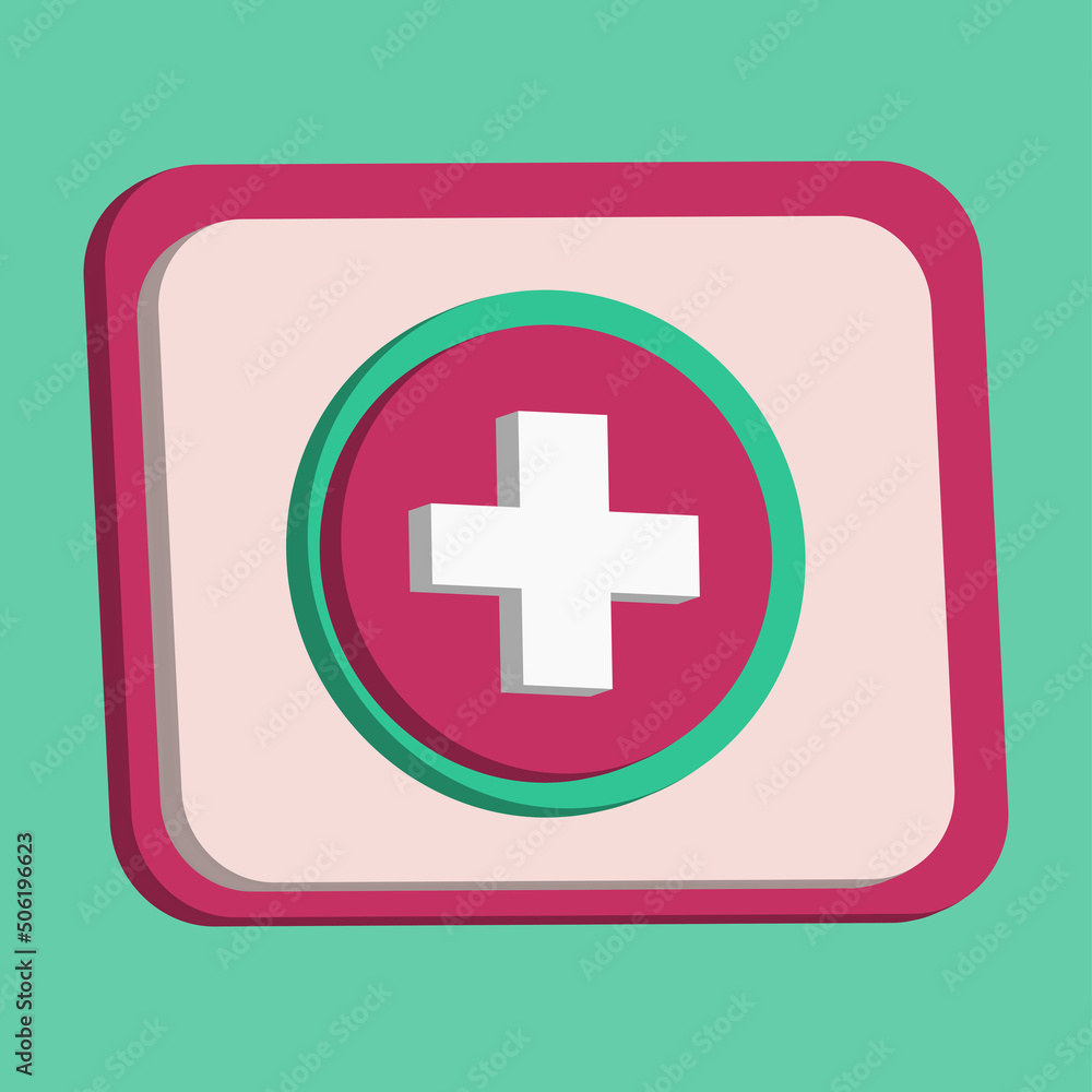 3D icon Red Cross button vector, symbol for instructions in an ...