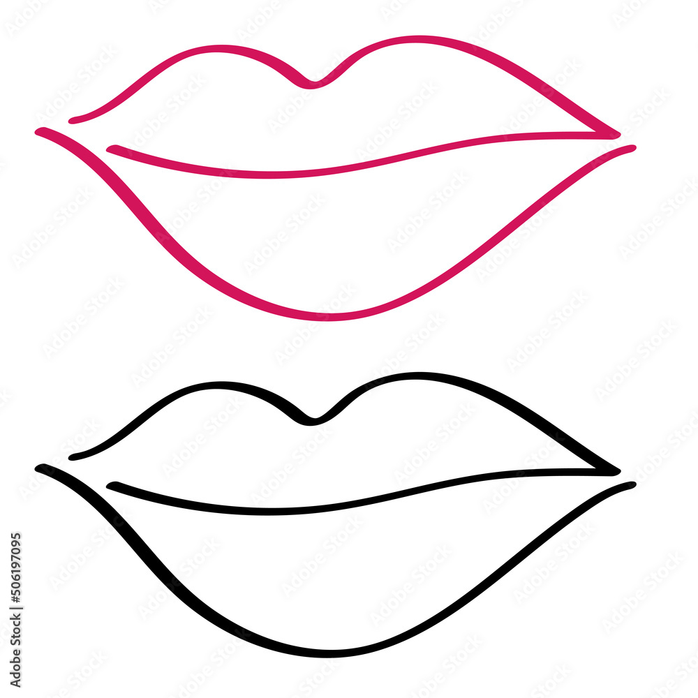 Red lips icon. Simple line mouth icon. Sexy open mouth with red lipstic ...