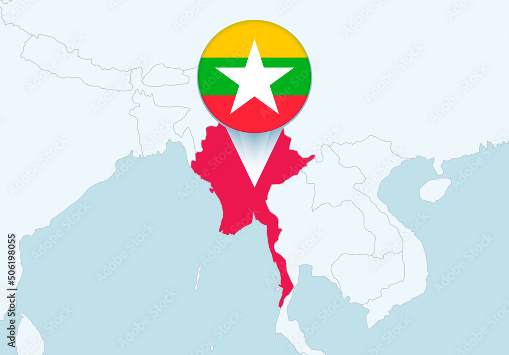 Myanmar india map in asia