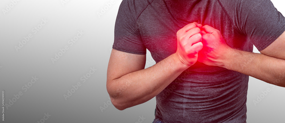 heart attack. Man clutching his chest from acute pain. Heart attack ...