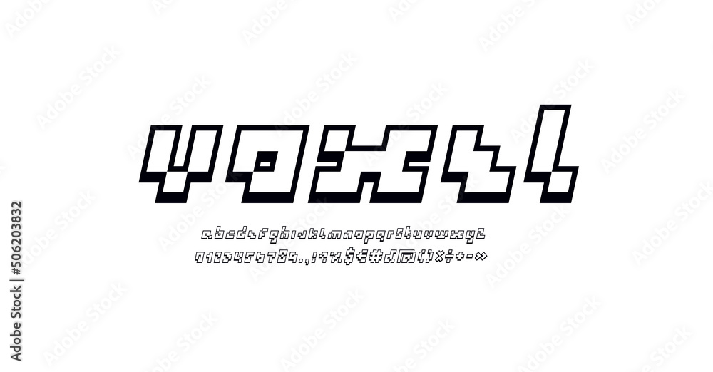 Pixel font, italic alphabet or typeface made in video game style Stock ...