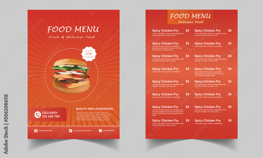 professional food menu flyer template, in A4 size. flyer, banner, and ...