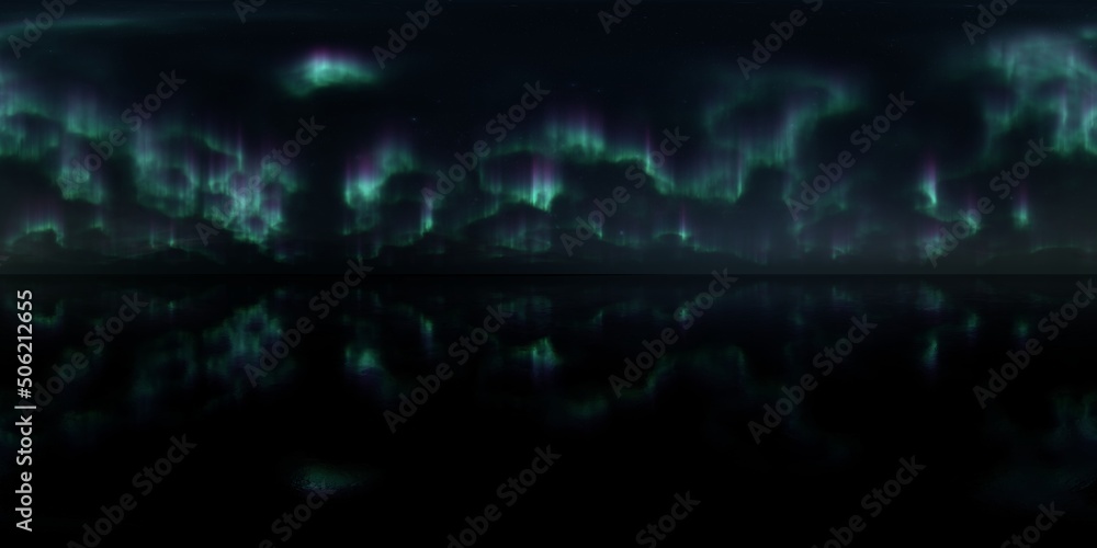 HDRI - Ice terrain with Aurora Borealis on the sky 41 - Panorama Stock ...