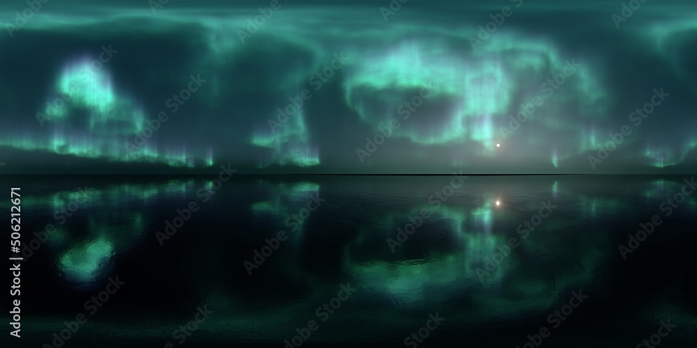 HDRI - Ice terrain with Aurora Borealis on the sky 44 - Panorama Stock ...
