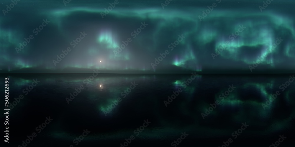 HDRI - Ice terrain with Aurora Borealis on the sky 47 - Panorama Stock ...