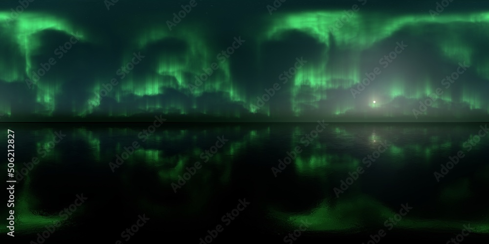HDRI - Ice terrain with Aurora Borealis on the sky 17 - Panorama Stock ...