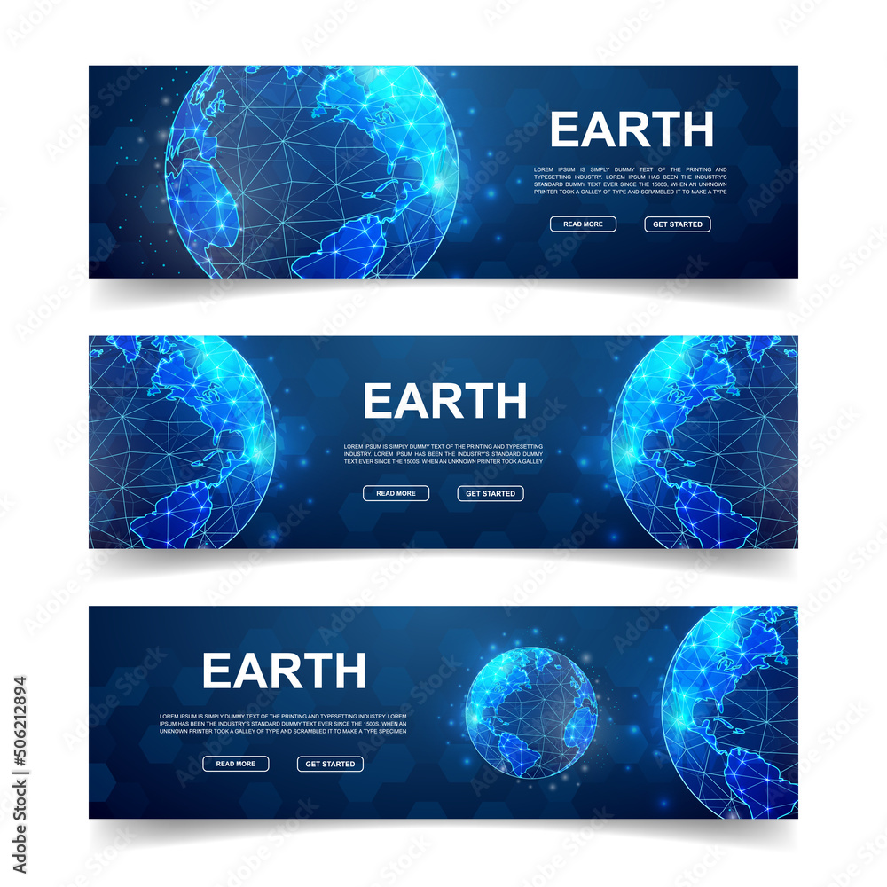 Set of three Earth horizontal banners. Horizontal illustration for ...