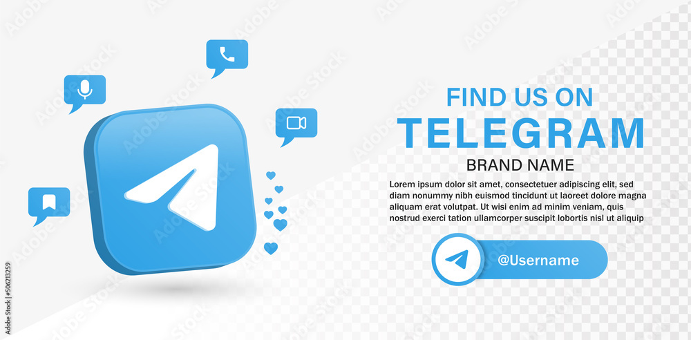 follow us on telegram 3d logo with social media notification icons in ...