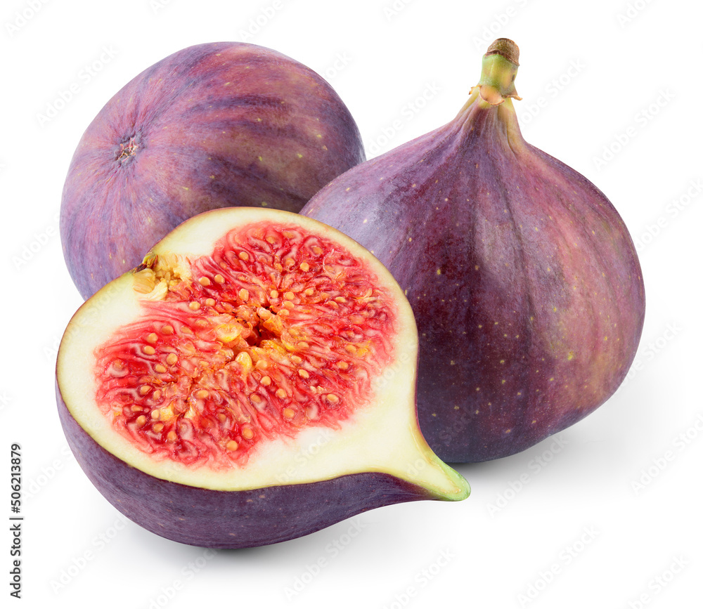 Fresh fig isolated. Figs with slice on white background. Fig - whole ...