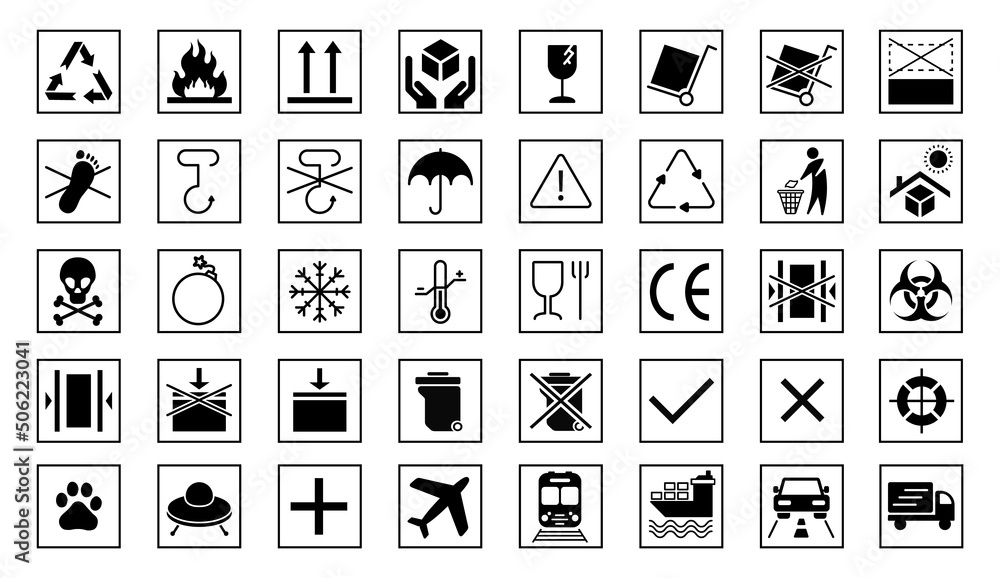 Packing badge templates, box stickers including fragile, recycled ...