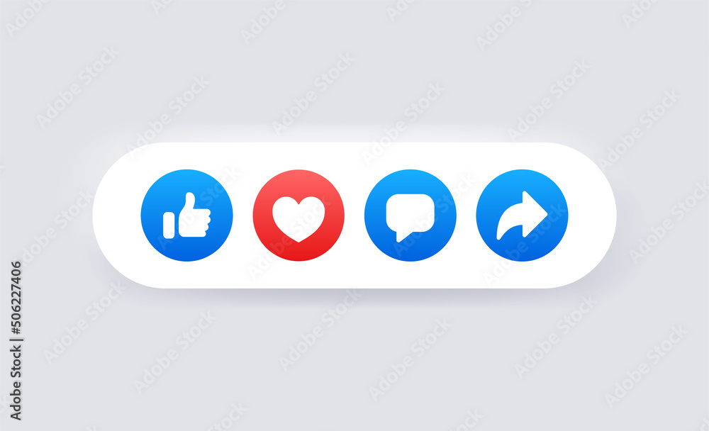 social media notification icons, Like love comment share icon buttons ...