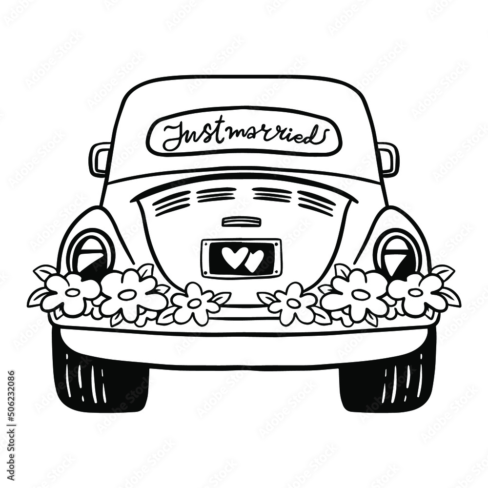 Just married car vector outline illustration. Great design for any ... Just married car vector outline illustration. Great design for any ...