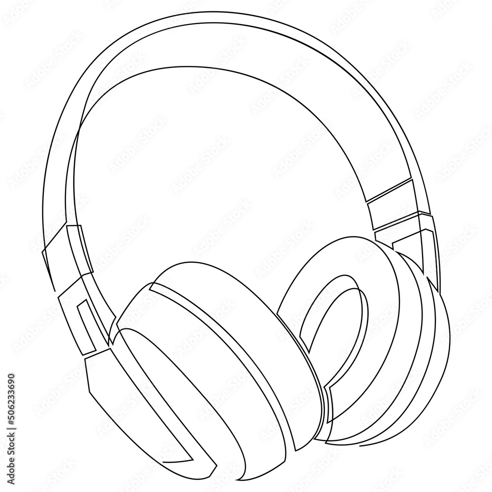 Single line drawing of Wireless headphones isolated on a white ...