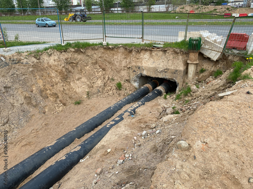 Natural oil and gas pipeline construction work. Installation of gas and ...